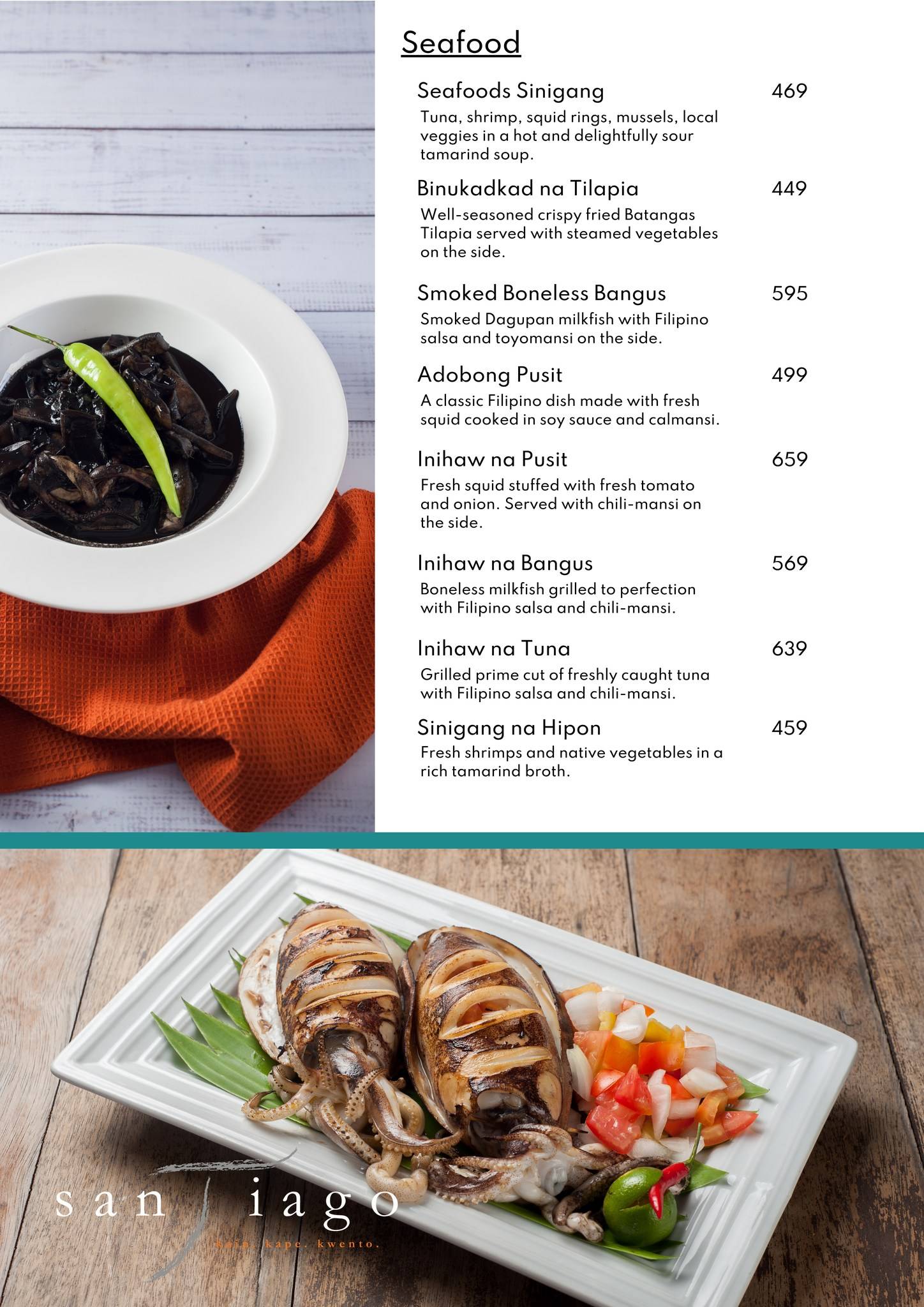 Menu at Santiago Filipino Restaurant, Quezon City