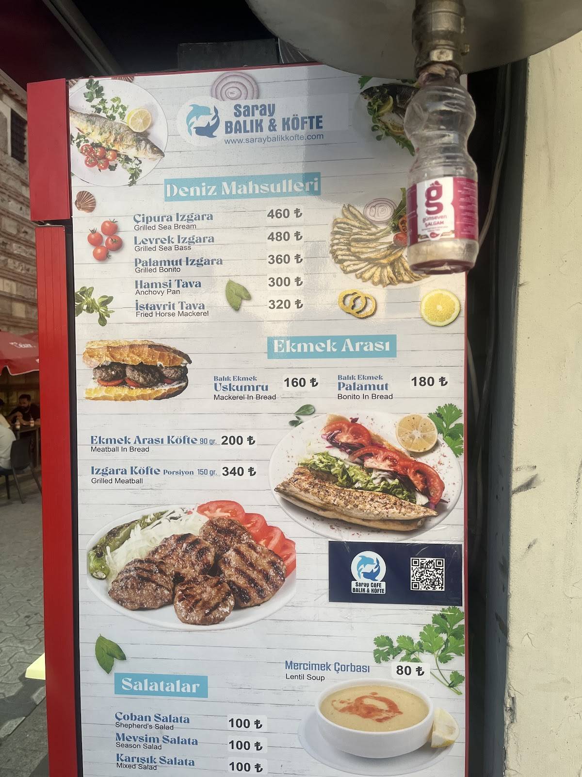 Menu au Saray Balık Köfte restaurant, Istanbul, Balaban Cd. No:35