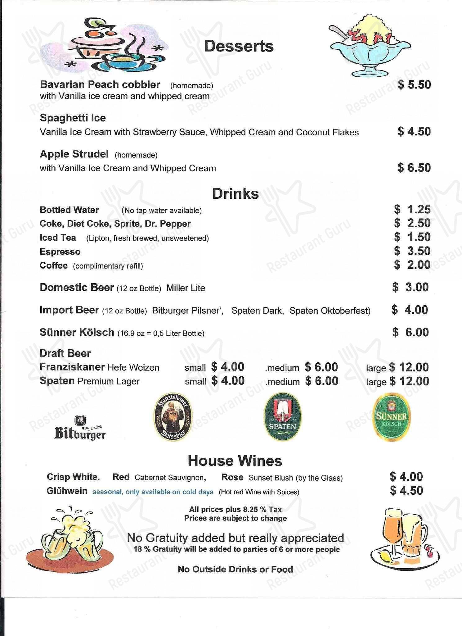 Menu at Schneider's Restaurant and Beer Garden, McAllen