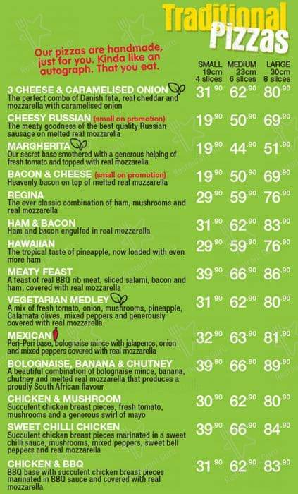 Menu at Scooters Pizza, Cape Town, Strandsig Building
