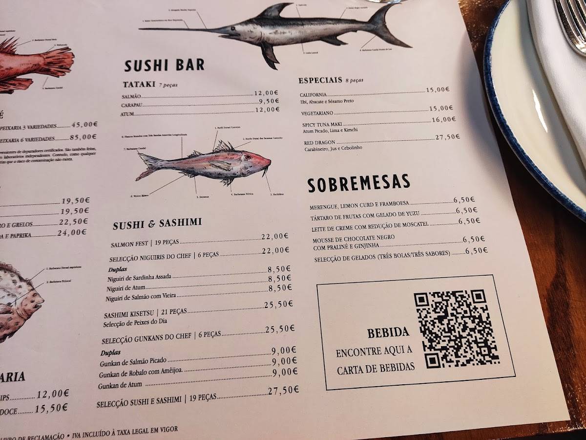 Menu at Sea Me Peixaria Moderna restaurant, Lisbon, Rua do Loreto 21