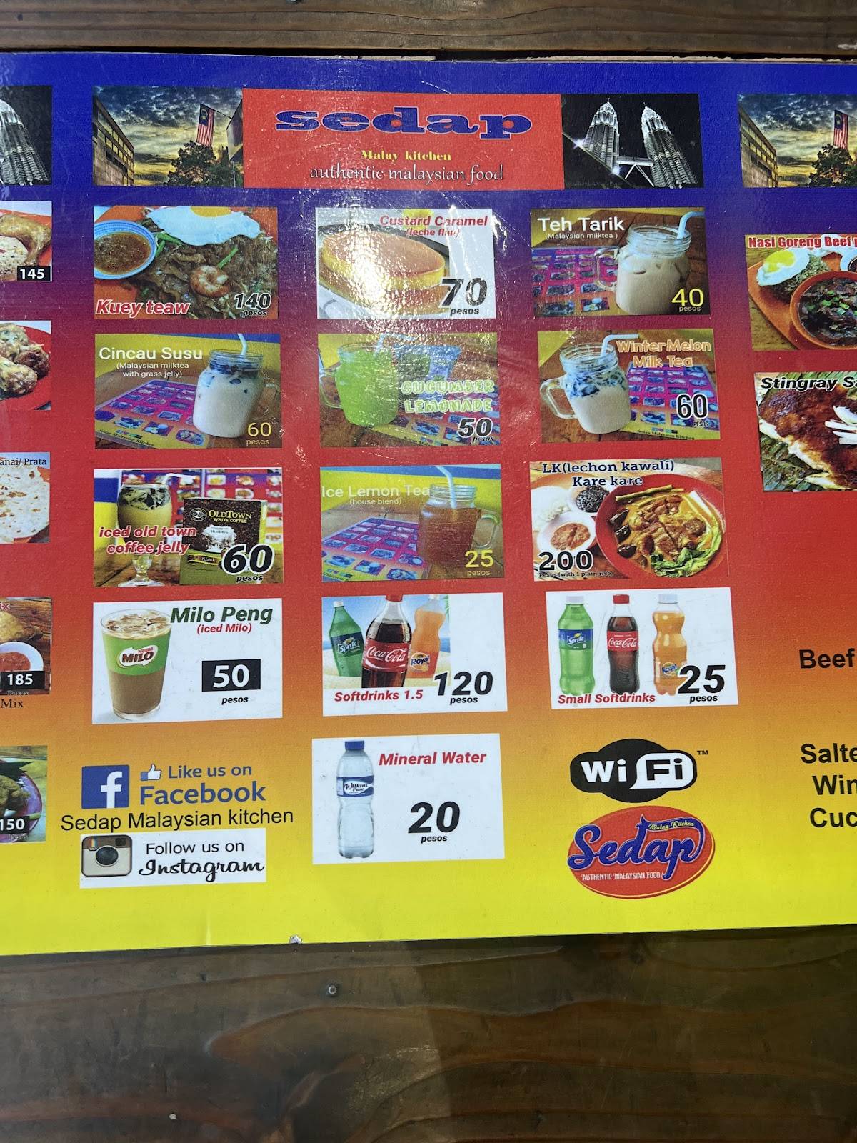 Menu at Sedap Malaysian Kitchen restaurant, Taytay