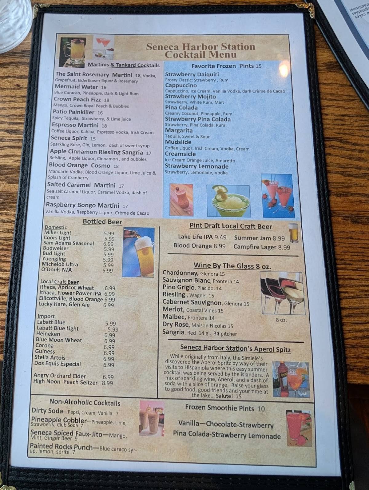Menu at Seneca Harbor Station restaurant, Watkins Glen