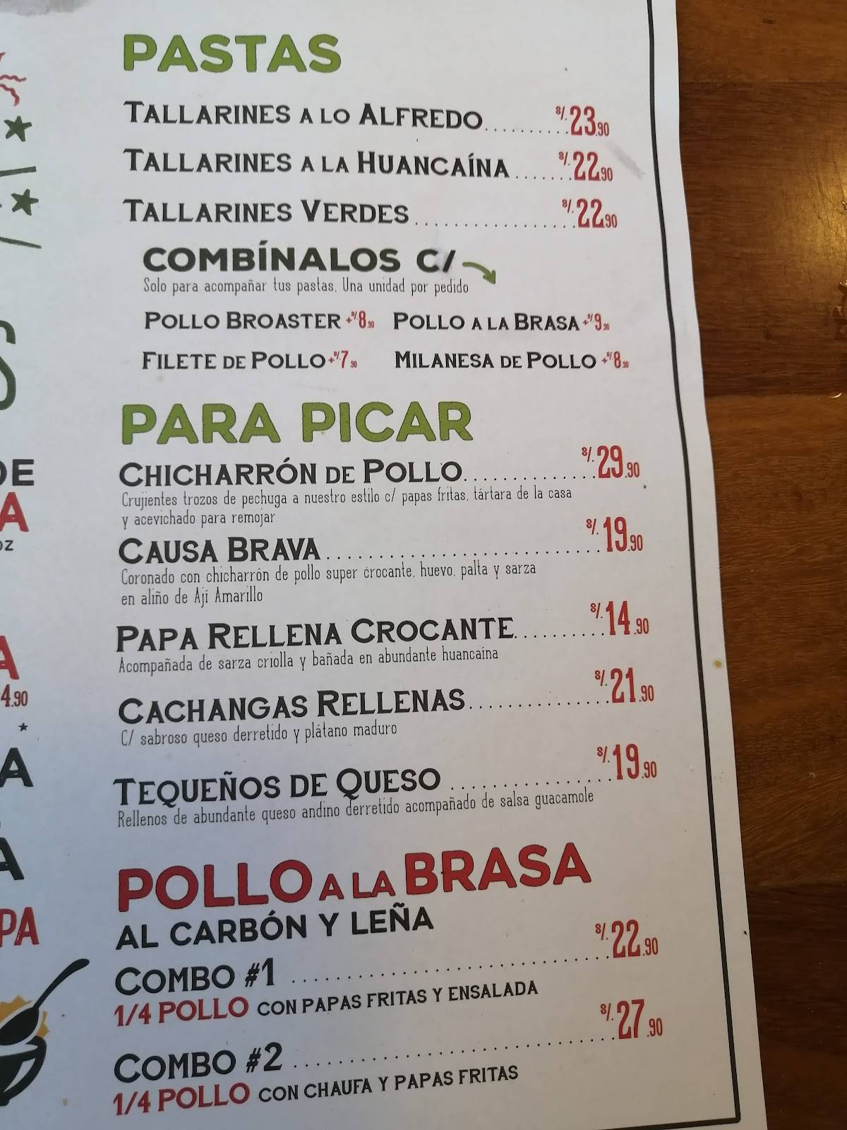 Carta del restaurante Siete Sopas, Santiago del Surco
