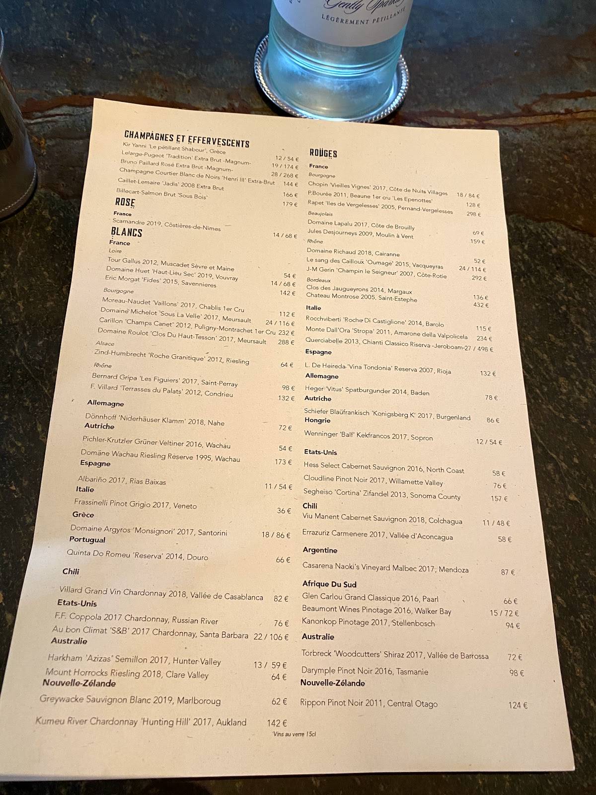 Menu at Shabour restaurant, Paris