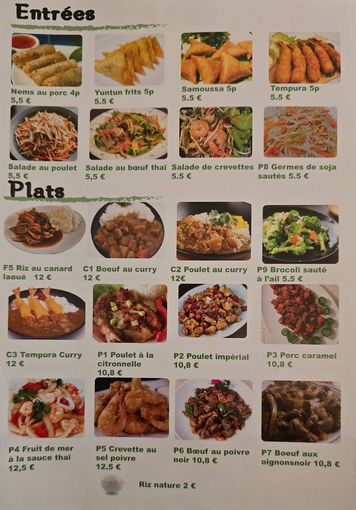 Menu au Restaurant asiatique Shikai, Albi