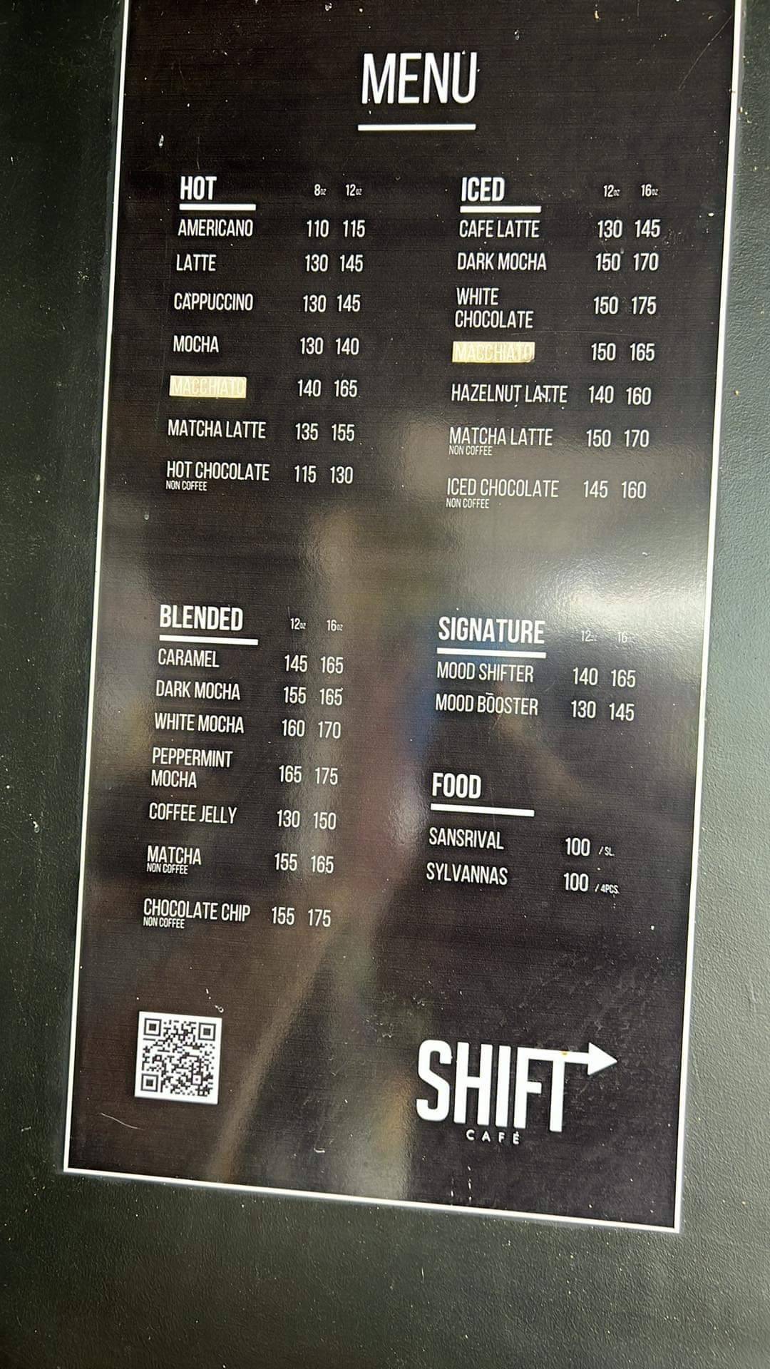 Carta de Shift Cafe, Ciudad Quezon