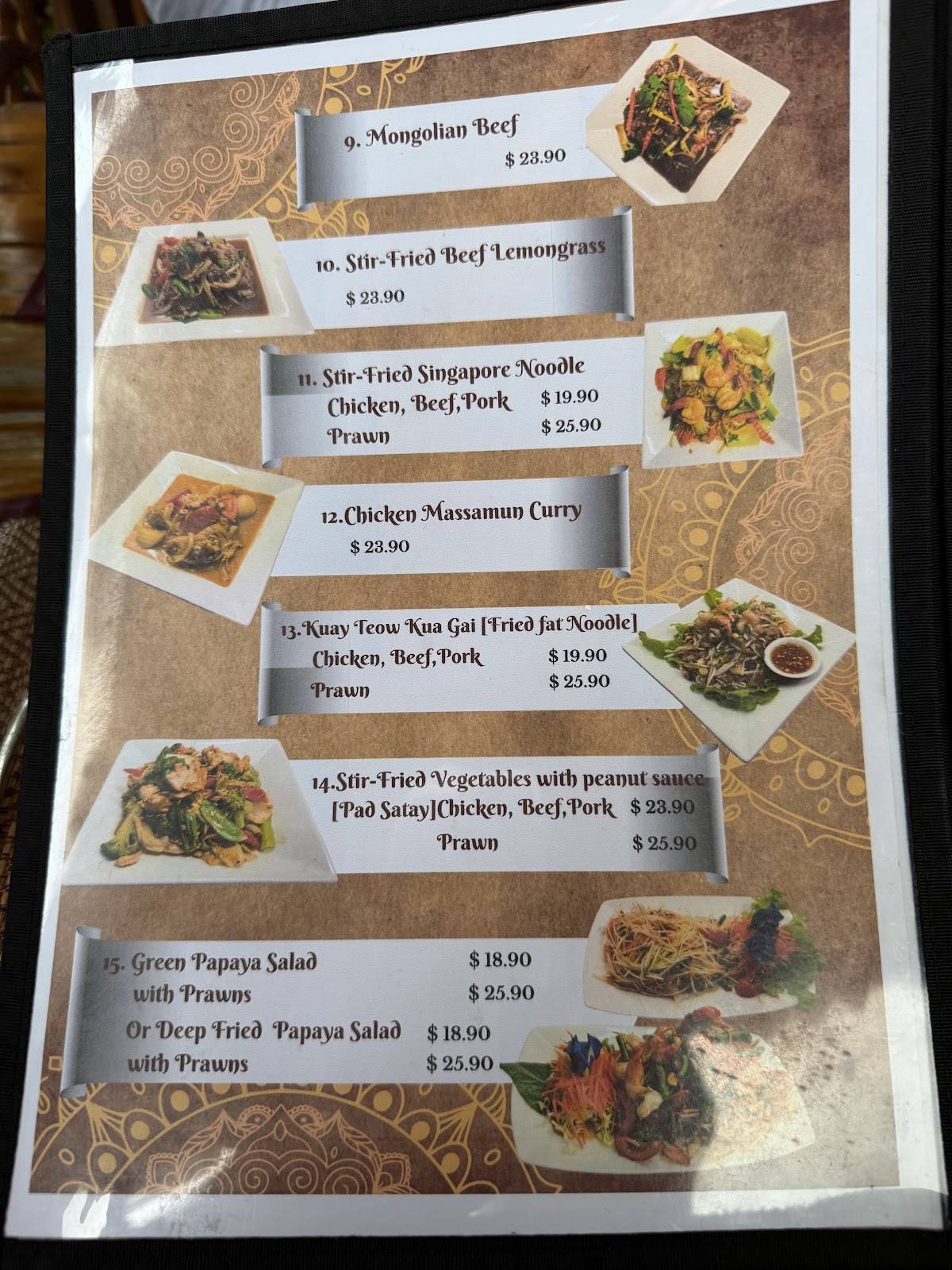 Menu at Siam Orchid Spicy restaurant, Stratford