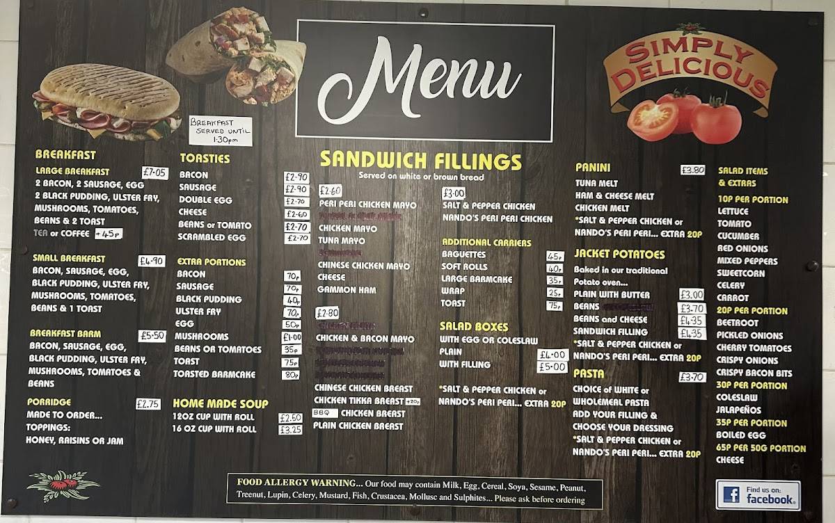 Menu at Simply Delicious cafe, Bootle, 6 Bridle Rd