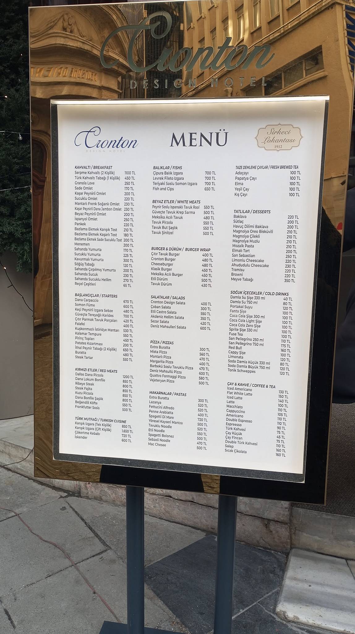 Menu at Sirkeci Lokantası 1912 restaurant, Istanbul