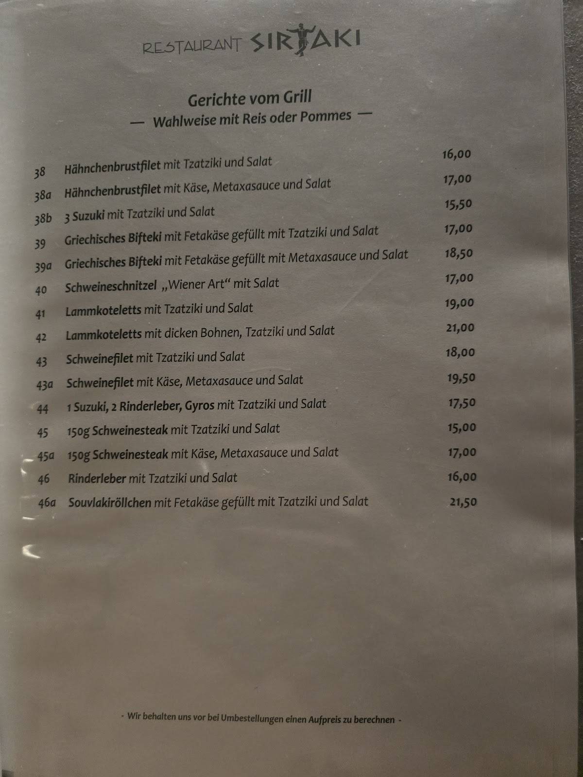 Speisekarte von Restaurant Sirtaki, Bredstedt
