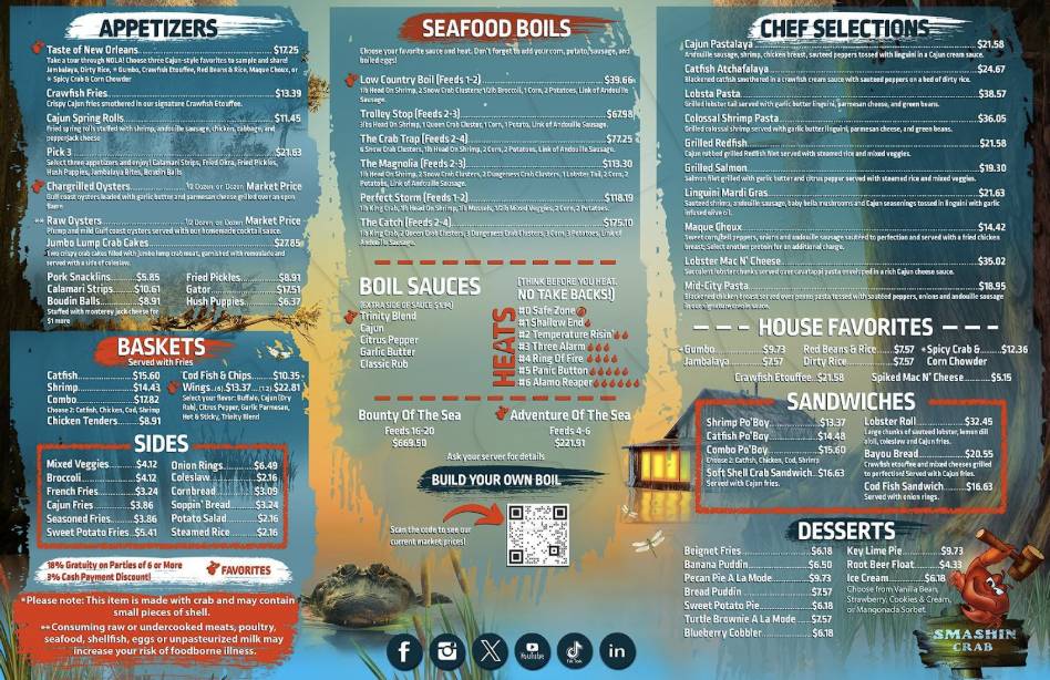Menu at Smashin Crab restaurant, San Antonio, Bandera Rd #305