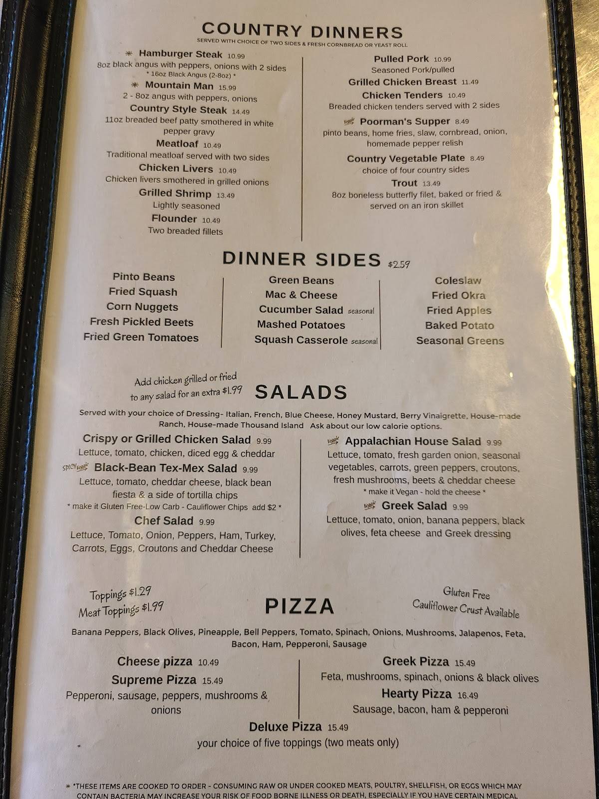 Menu at Smoky Mountain Diner restaurant, Hot Springs