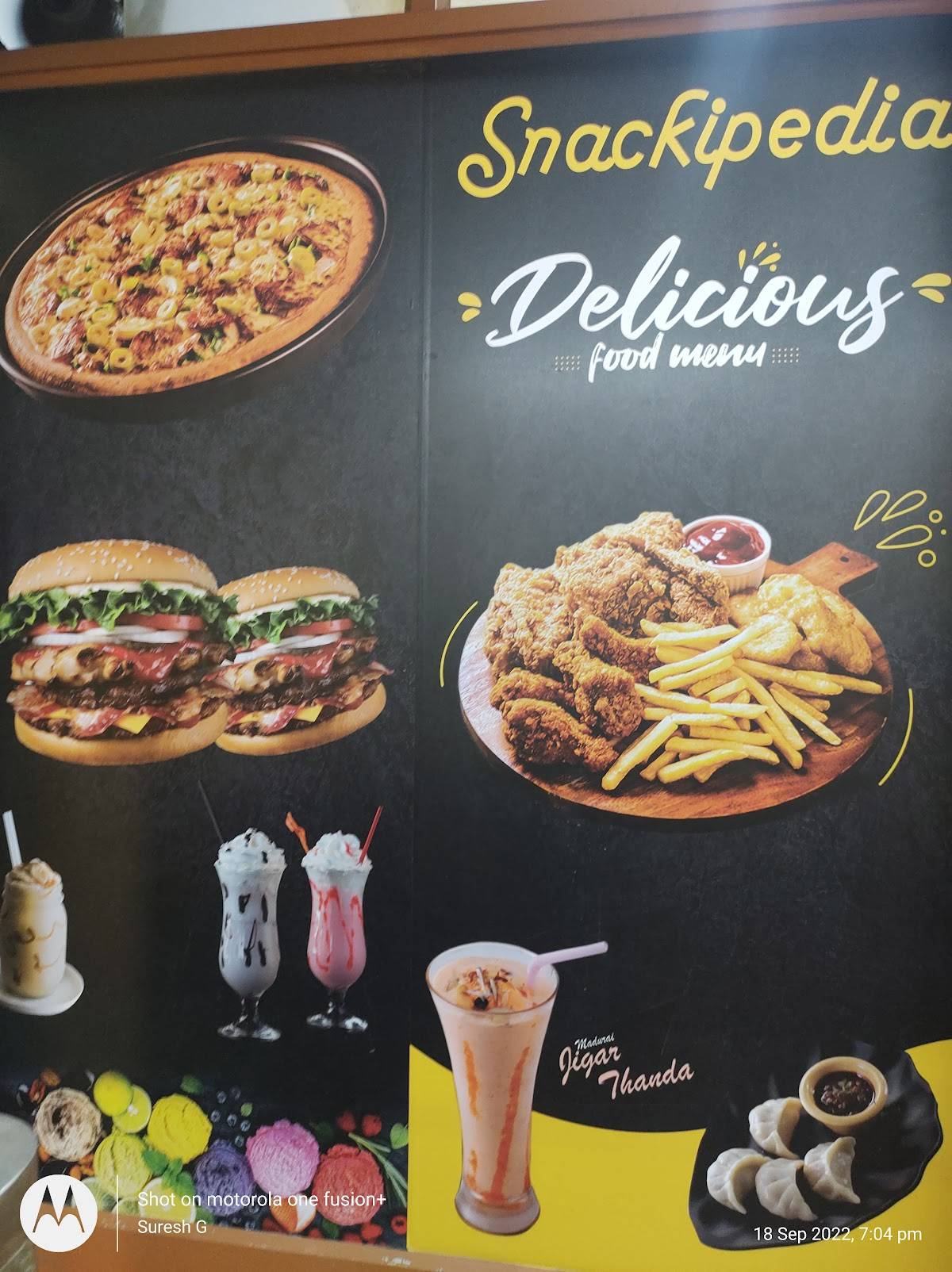 Menu at Snackipedia, Chennai