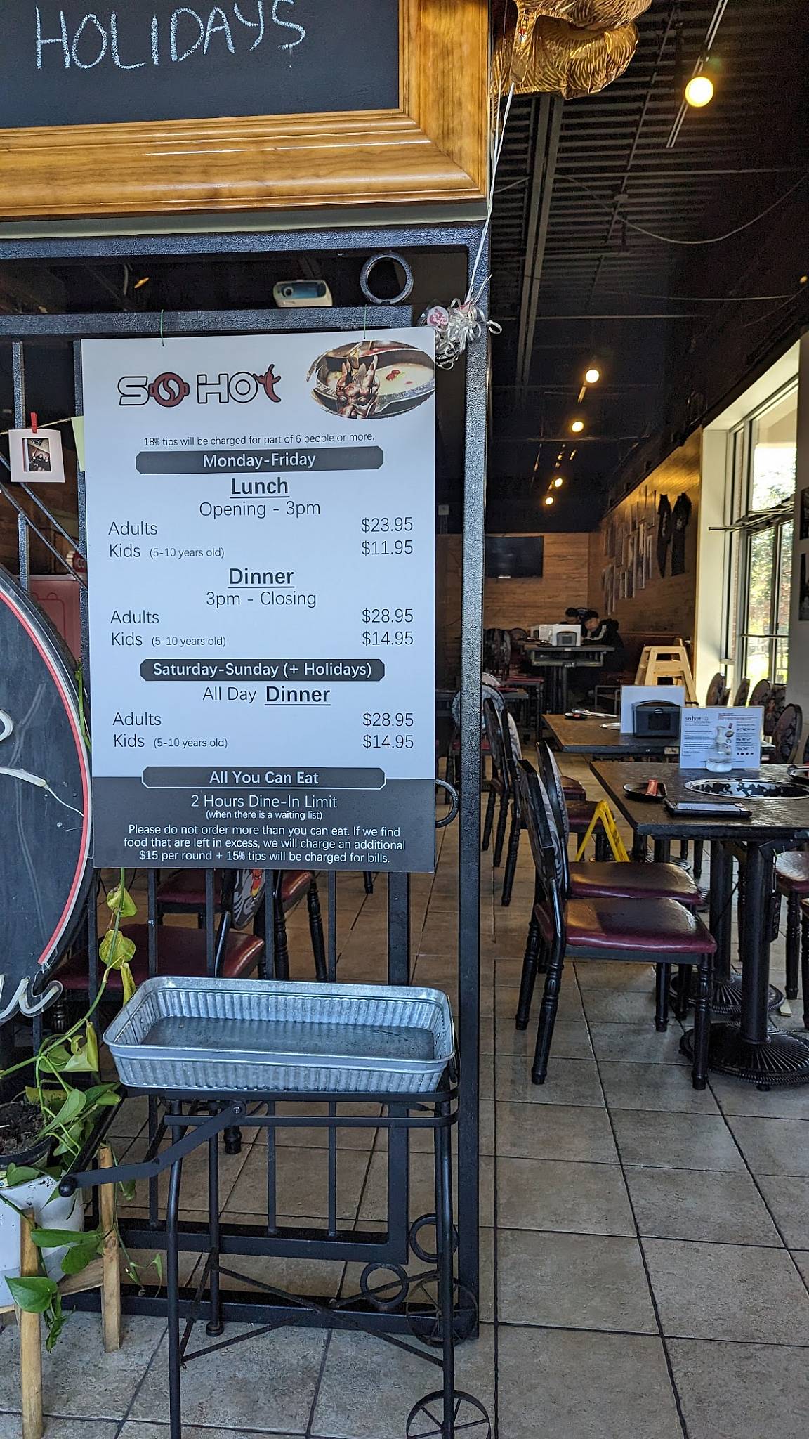 Menu at So Hot restaurant, Cary