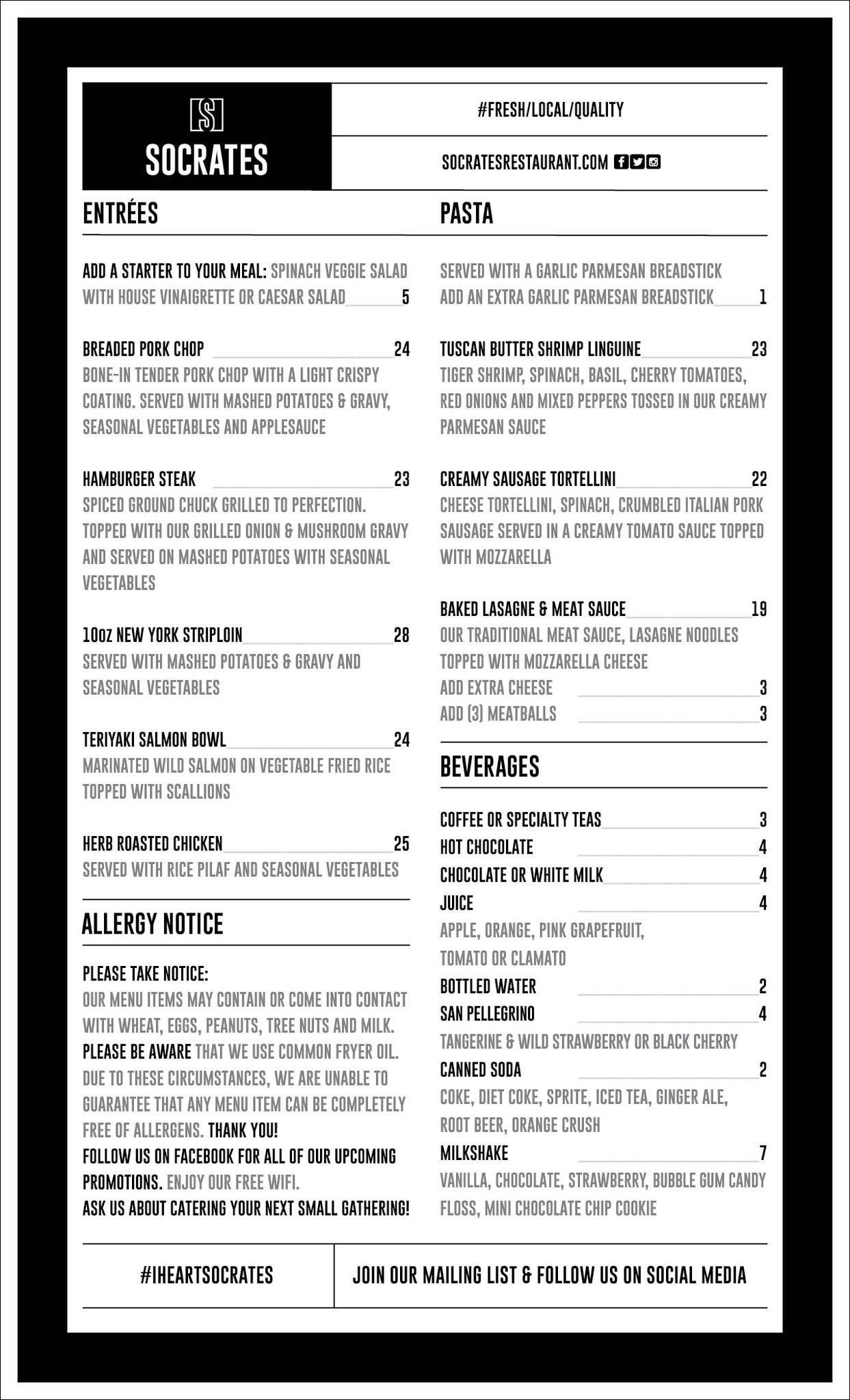 Menu at Socrates Restaurant & Catering, St. Albert