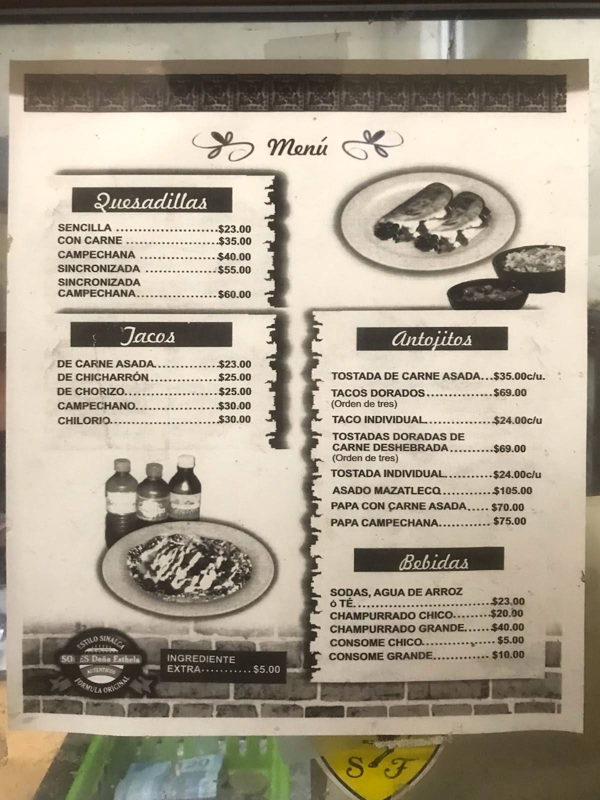 Menu at Sopes Doña Estela Tipo Sinaloa restaurant, Mexicali, Calz ...