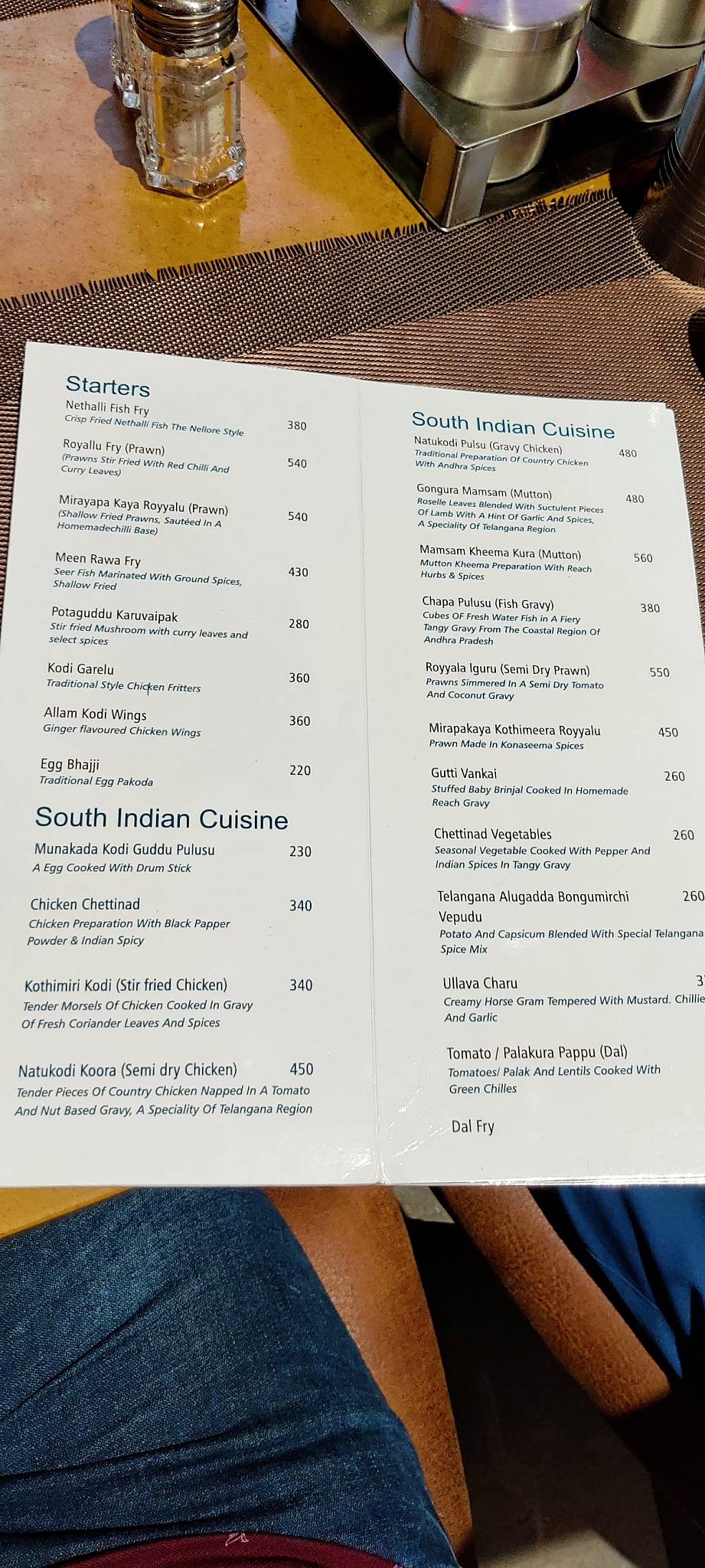 Menu at Spicy South, Bhubaneswar