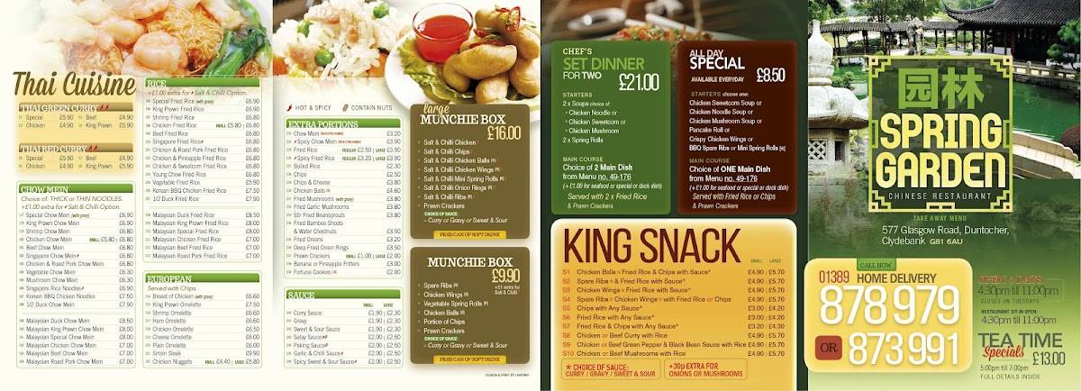 Menu at Spring Garden restaurant, Clydebank