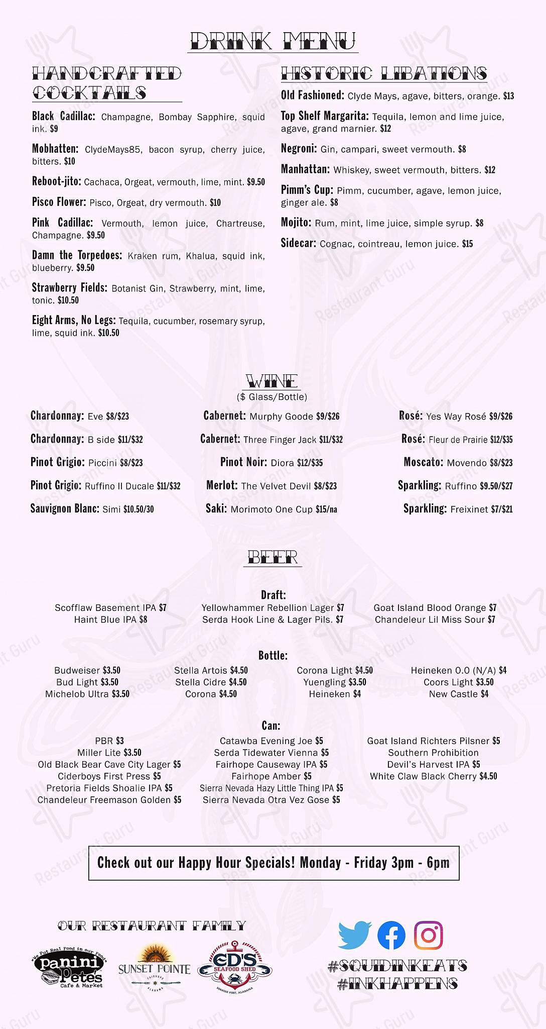 Menu at Squid Ink Eclectic Eats and Drinks cafe, Mobile