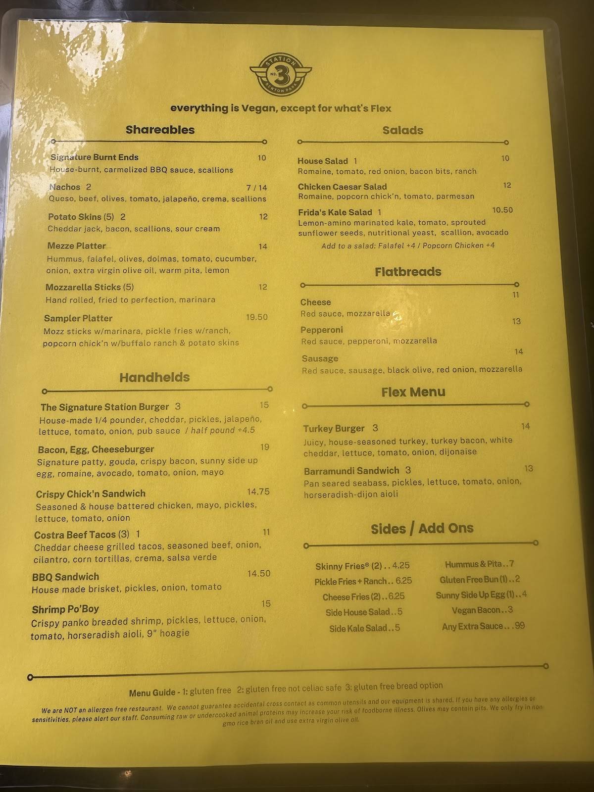 Menu at Station No. 3 - Benton Park restaurant, St. Louis