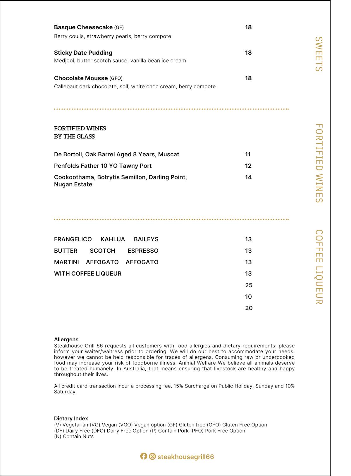 Menu at Steakhouse Grill 66 CBD, Melbourne