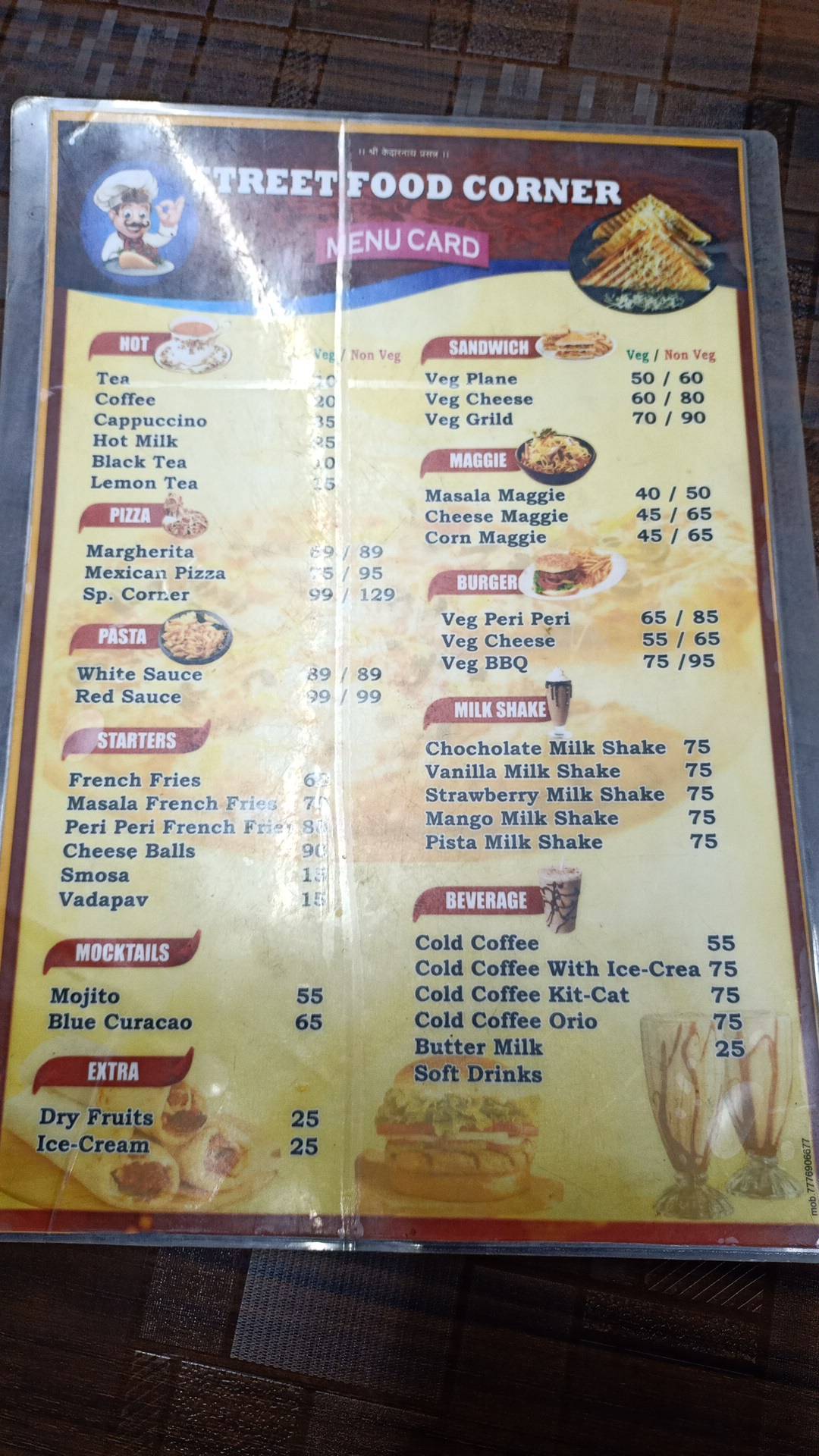 Menu at Street food corner, Chiplun