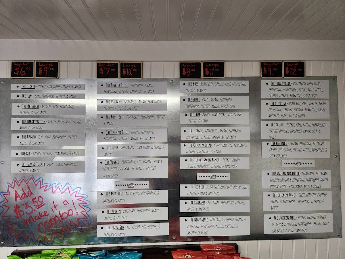 Menu at Sub Shop restaurant, Springfield, E Seminole St