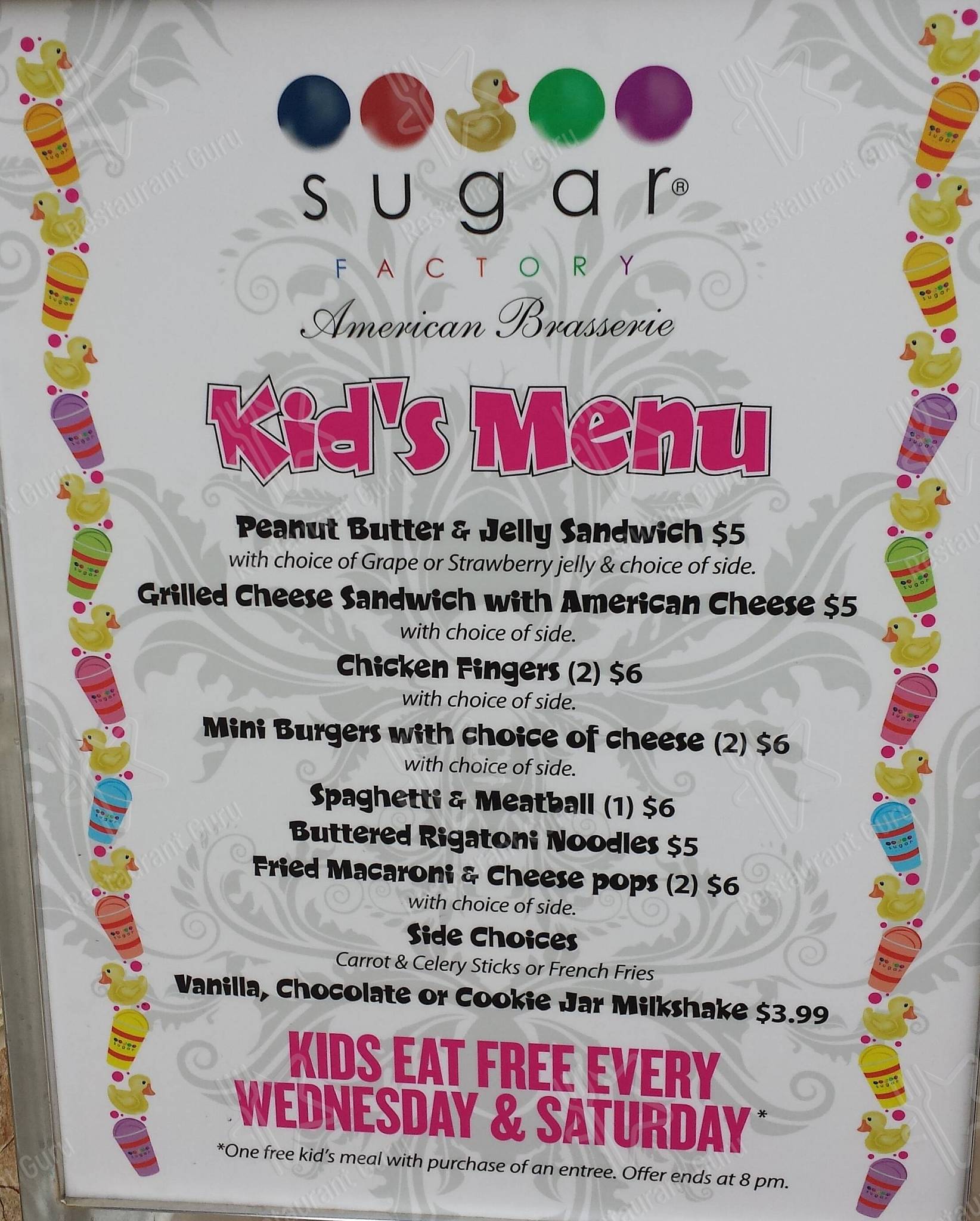 Menu at Sugar Factory, Las Vegas, South Las Vegas Boulevard