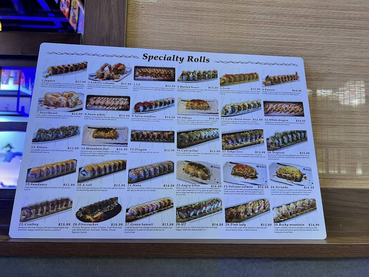 Menu at Sukiya Sushi & Japanese Buffet restaurant, Orem