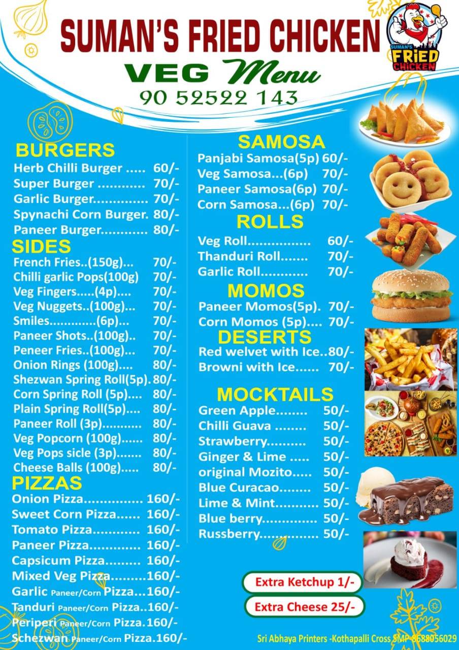 Menu at Suman's Fried Chicken, Somandepalli