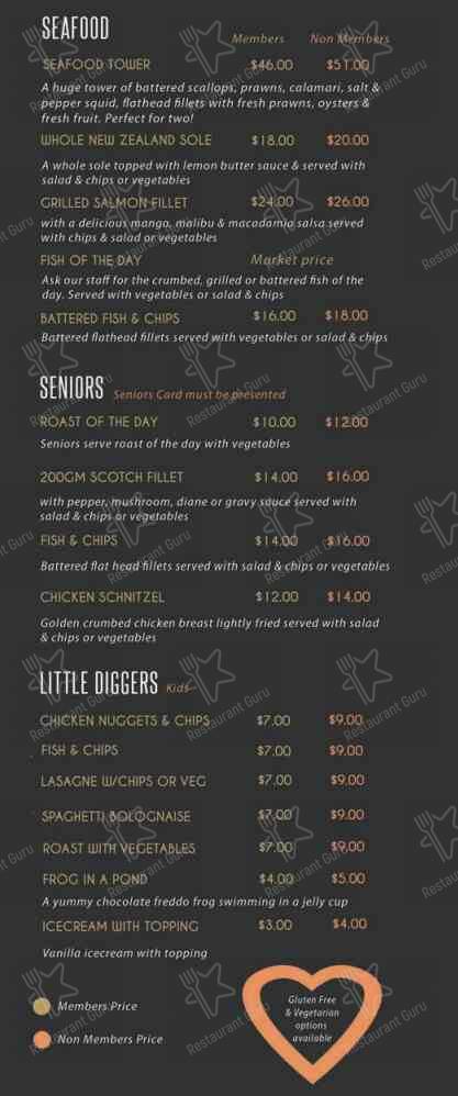 Menu at Rsl restaurant, Surfers Paradise