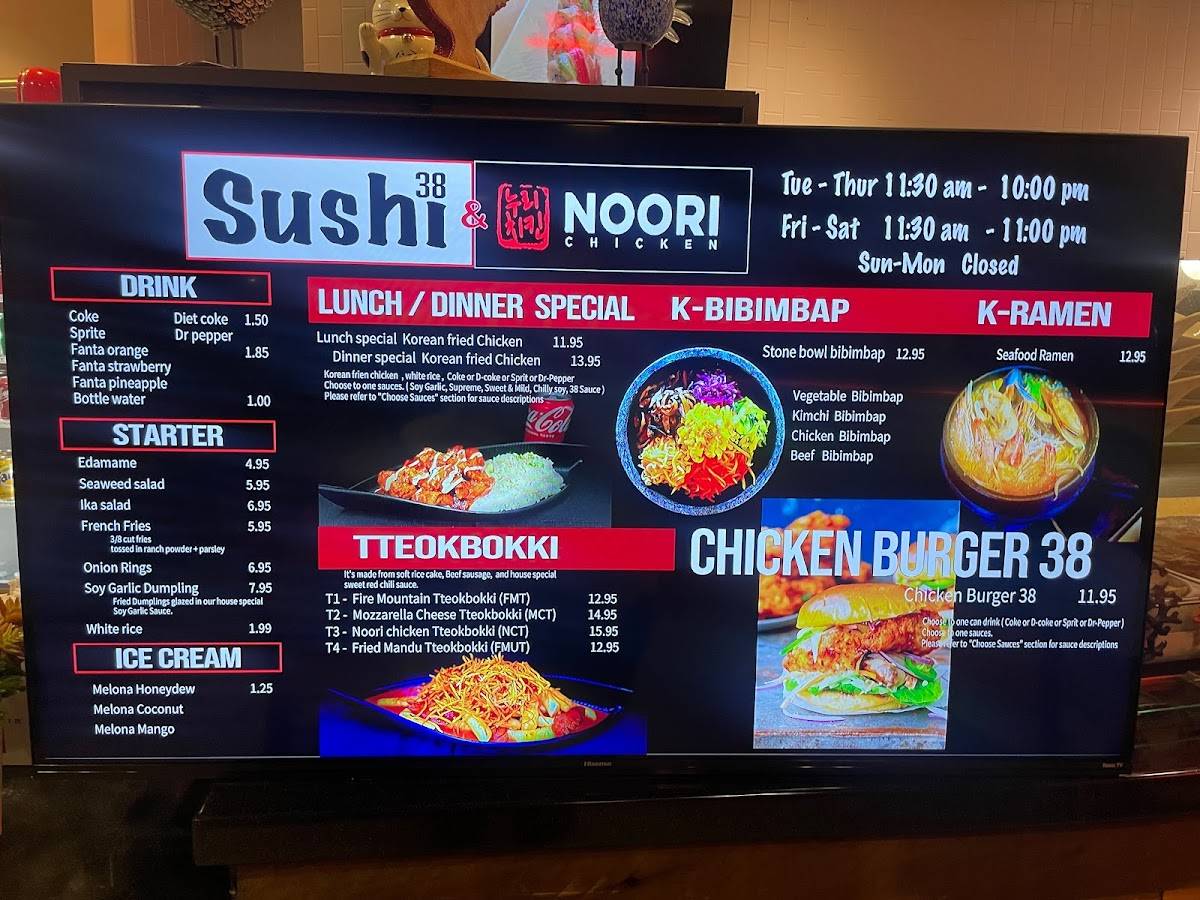 Menu at Sushi 38 & Noori Chicken restaurant, Orem