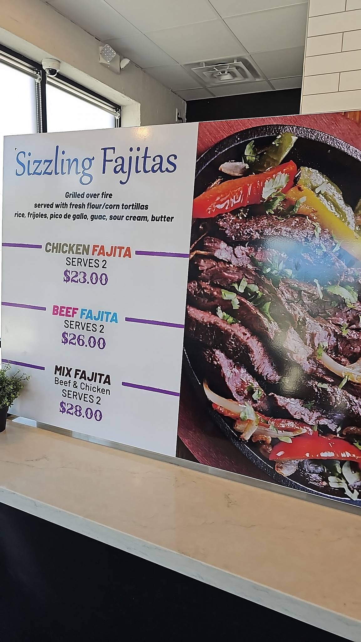 Menu at Taco Fuego restaurant, Cypress