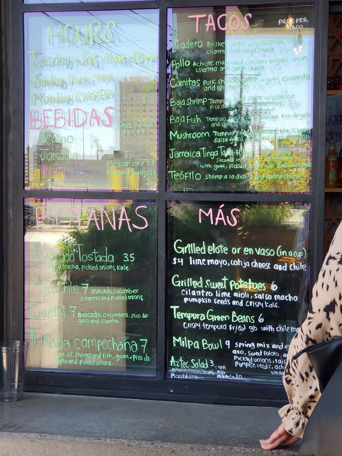 Menu at Taconeta restaurant, El Paso