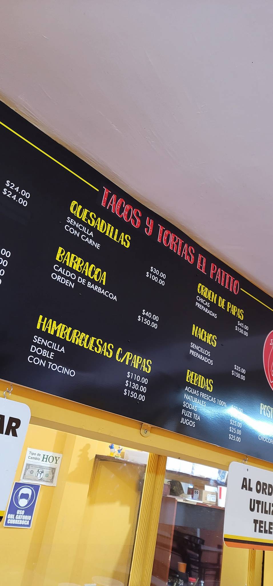 Carta del restaurante El Patito Revolución, Tecate