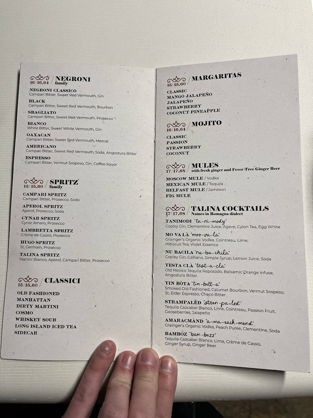 Menu at Talina pub & bar, Babylon