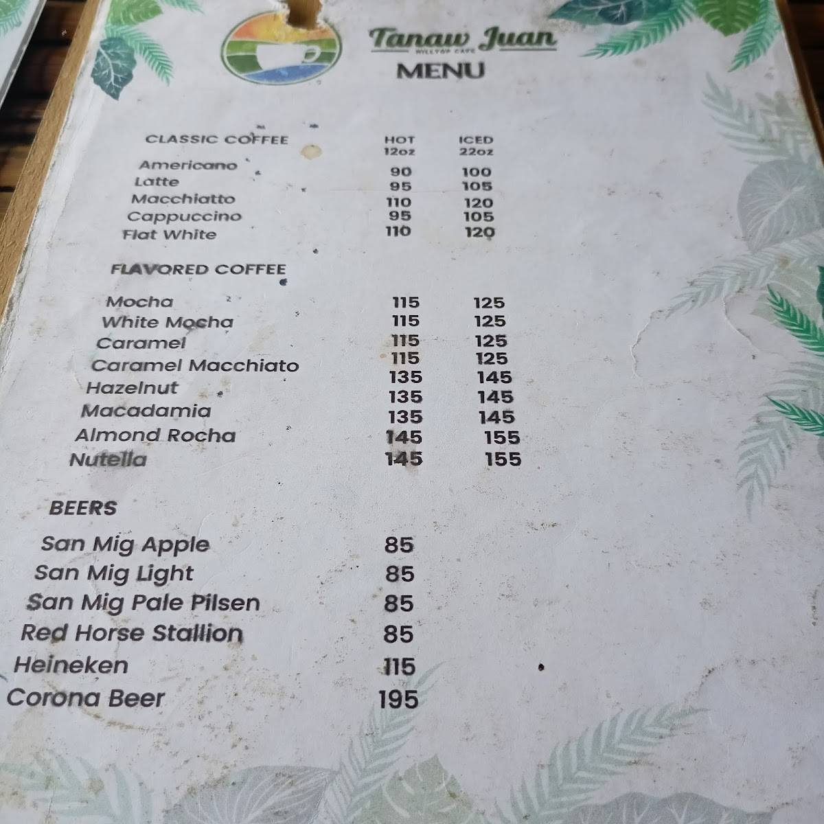 Menu at Tanaw Juan Hilltop Cafe, Plaridel, XX9X+H5F