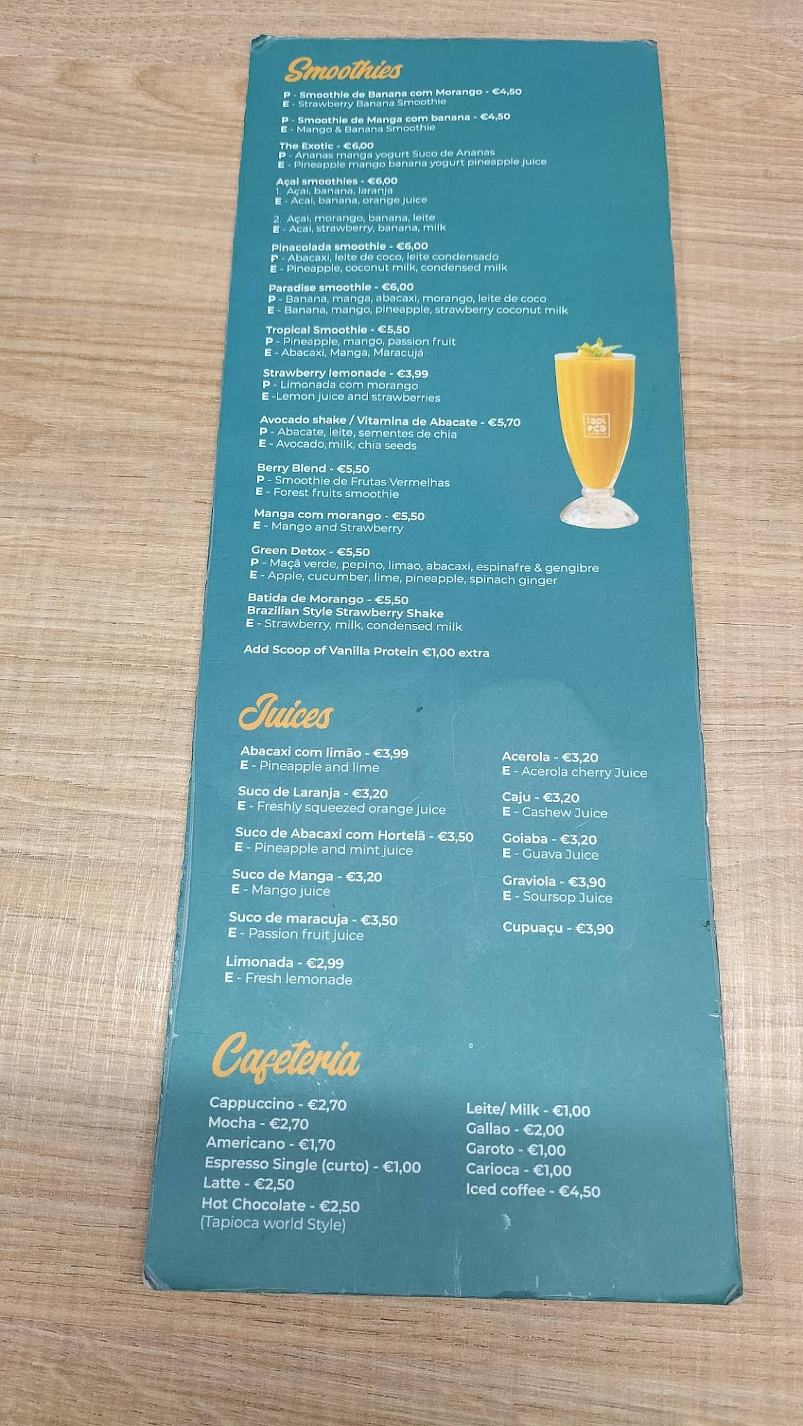 Menu em Tapioca World restaurante, Lisboa