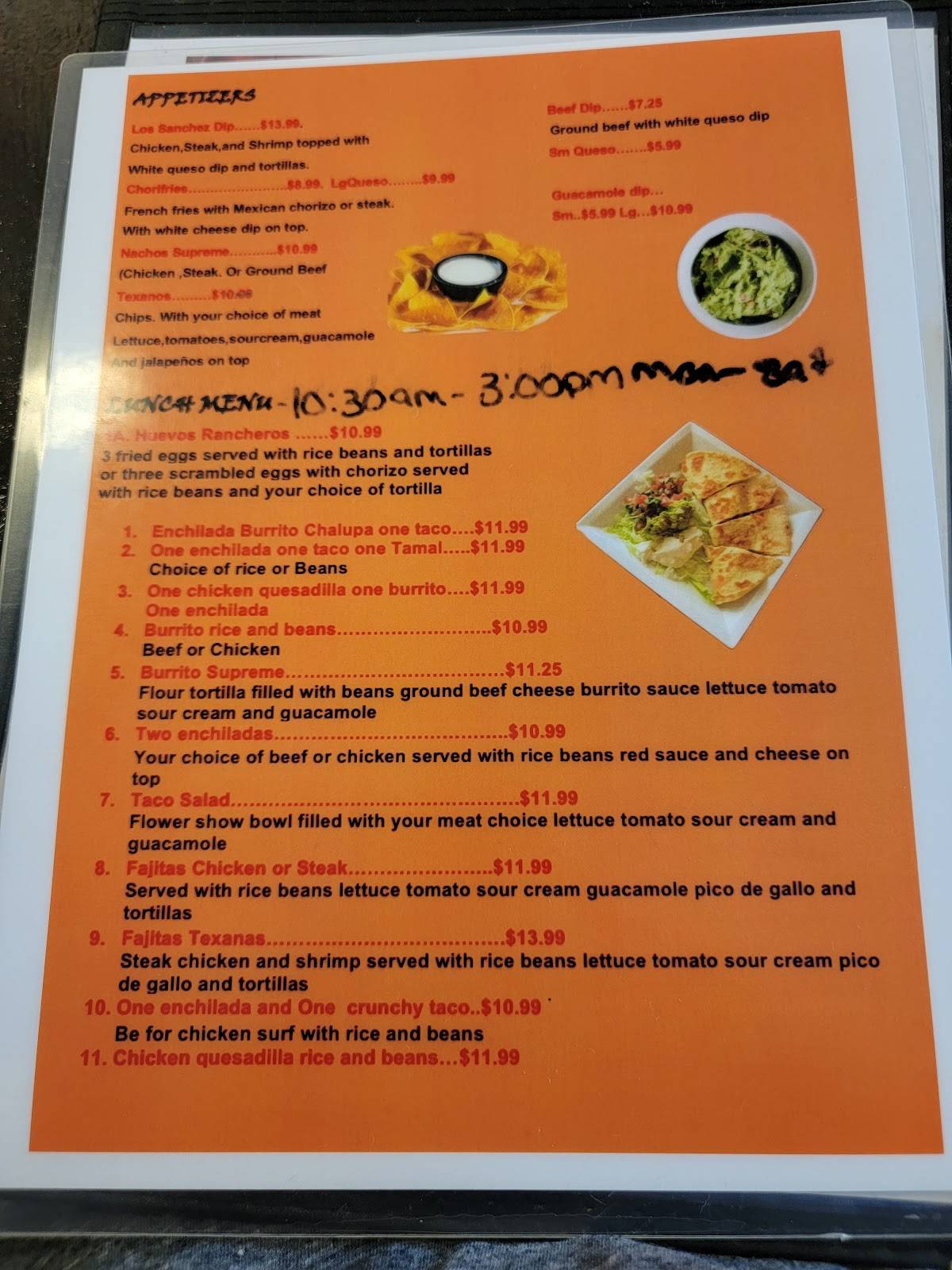 Menu at Taqueria los Sánchez restaurant, Lake Charles