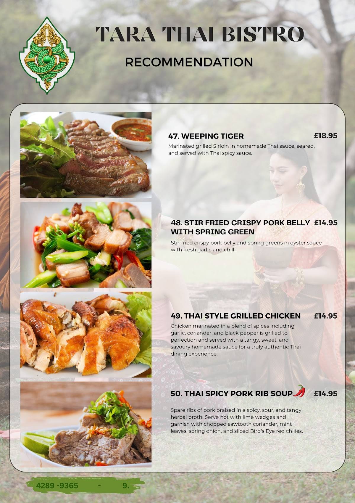 Menu at Tara Thai Bistro restaurant, Norwich