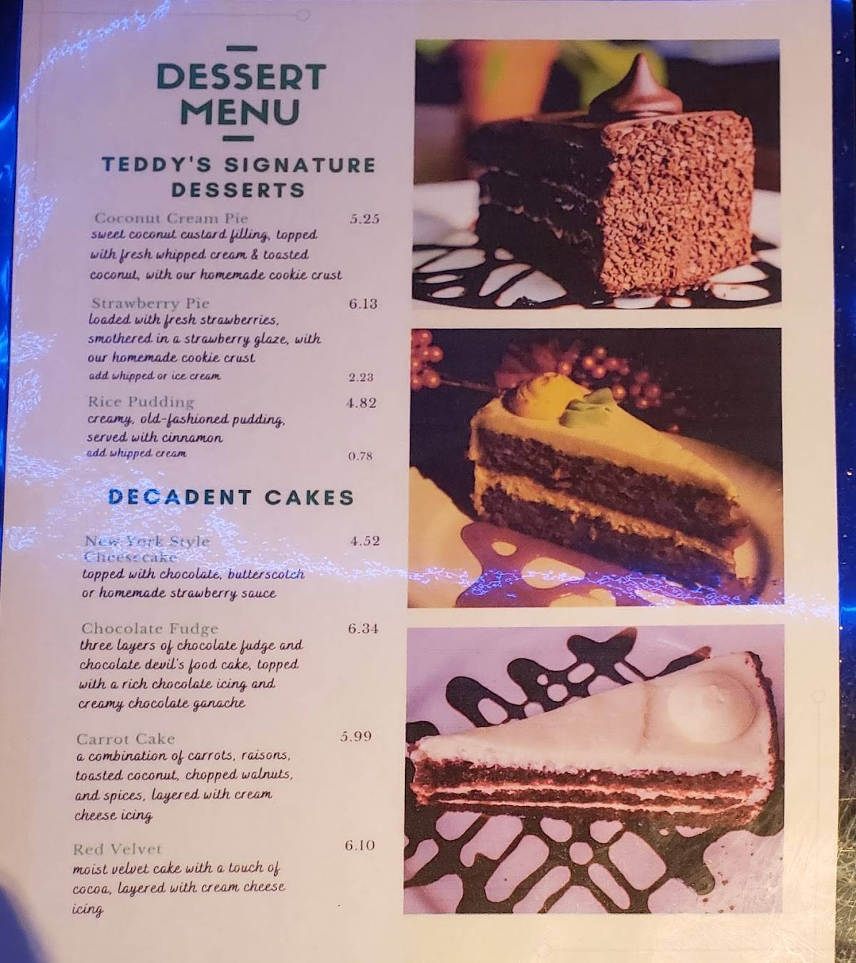 Menu at Teddy's Restaurant & Deli, Oshawa