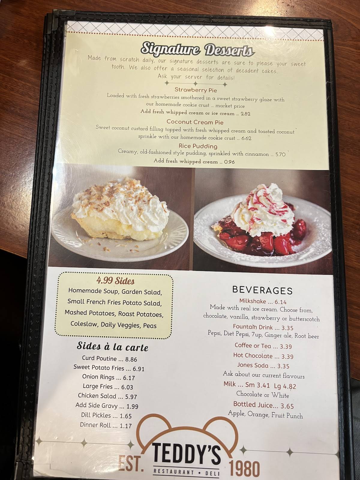 Menu at Teddy's Restaurant & Deli, Oshawa