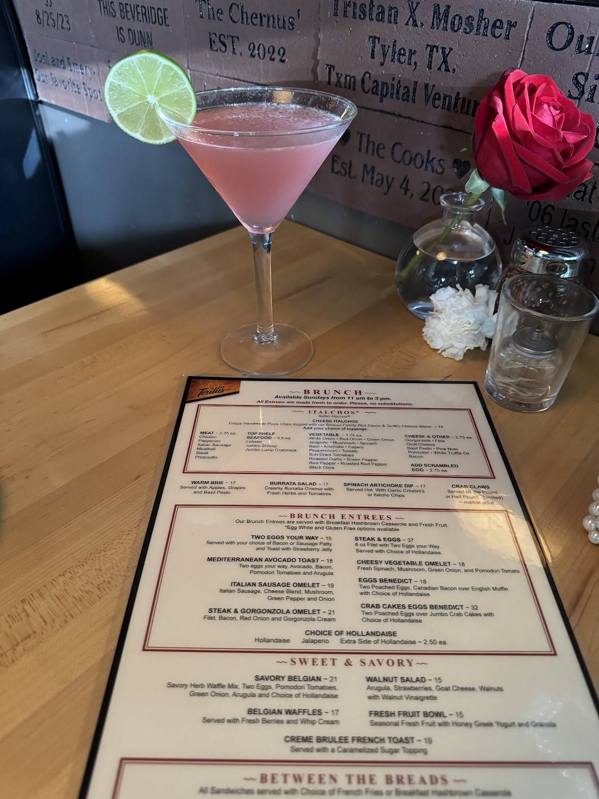 Menu at Terilli's Restaurant, Dallas