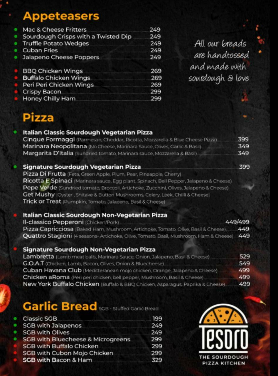 Menu at Tesorio: The Sourdough Pizza Kitchen, Bengaluru, 8