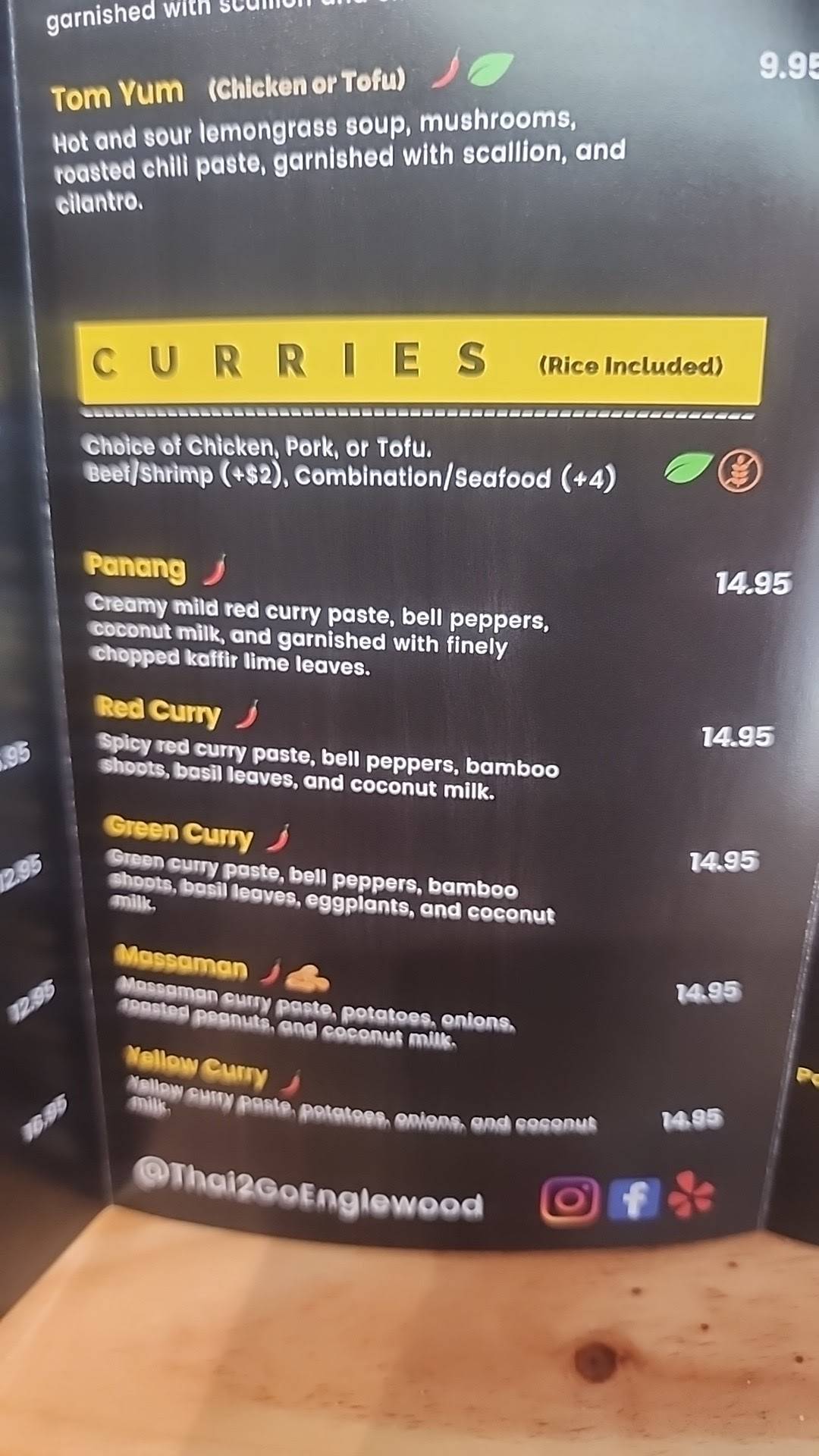 Menu at Thai 2 Go restaurant, Englewood