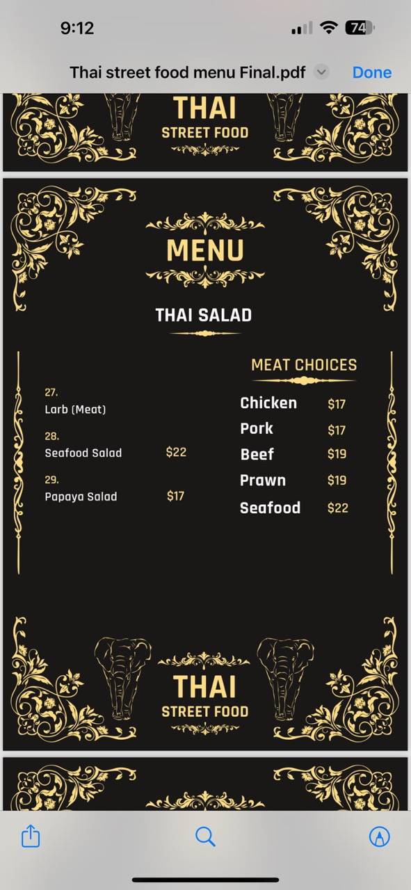 Menu at Thai Street Food restaurant, Bentleigh