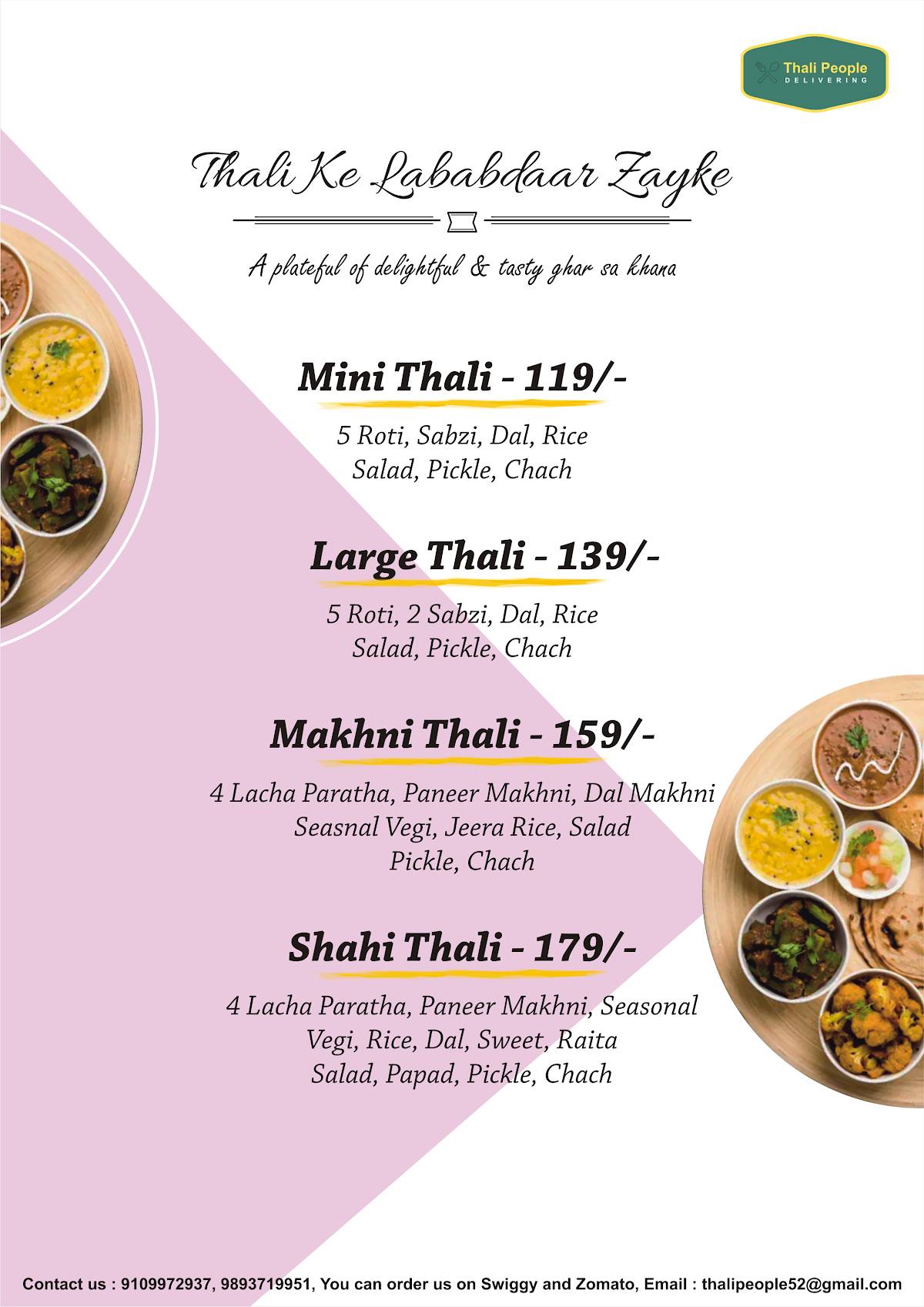 Menu at Thali people, Indore