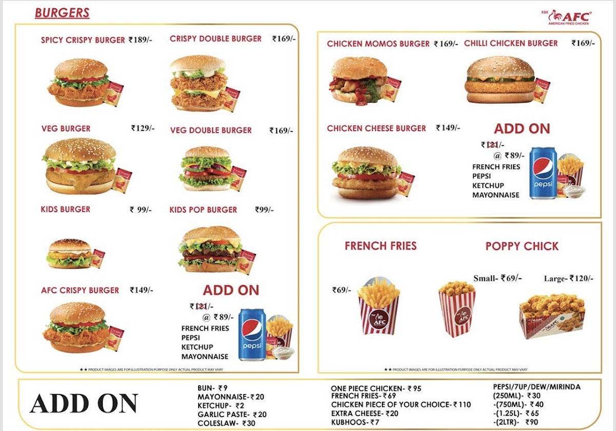 Menu at The AFC American Fried Chicken - Punnol, Thalassery