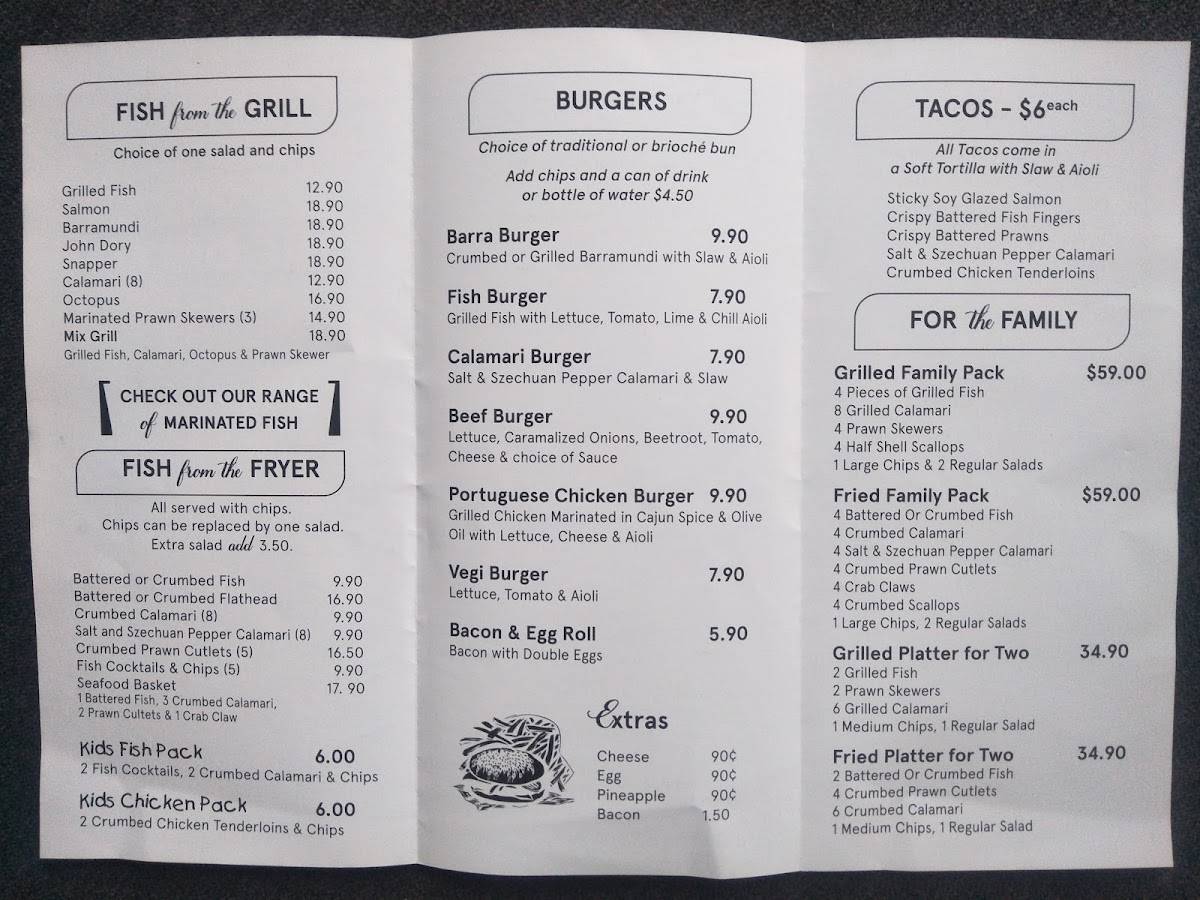 Menu at The Barra, Gymea